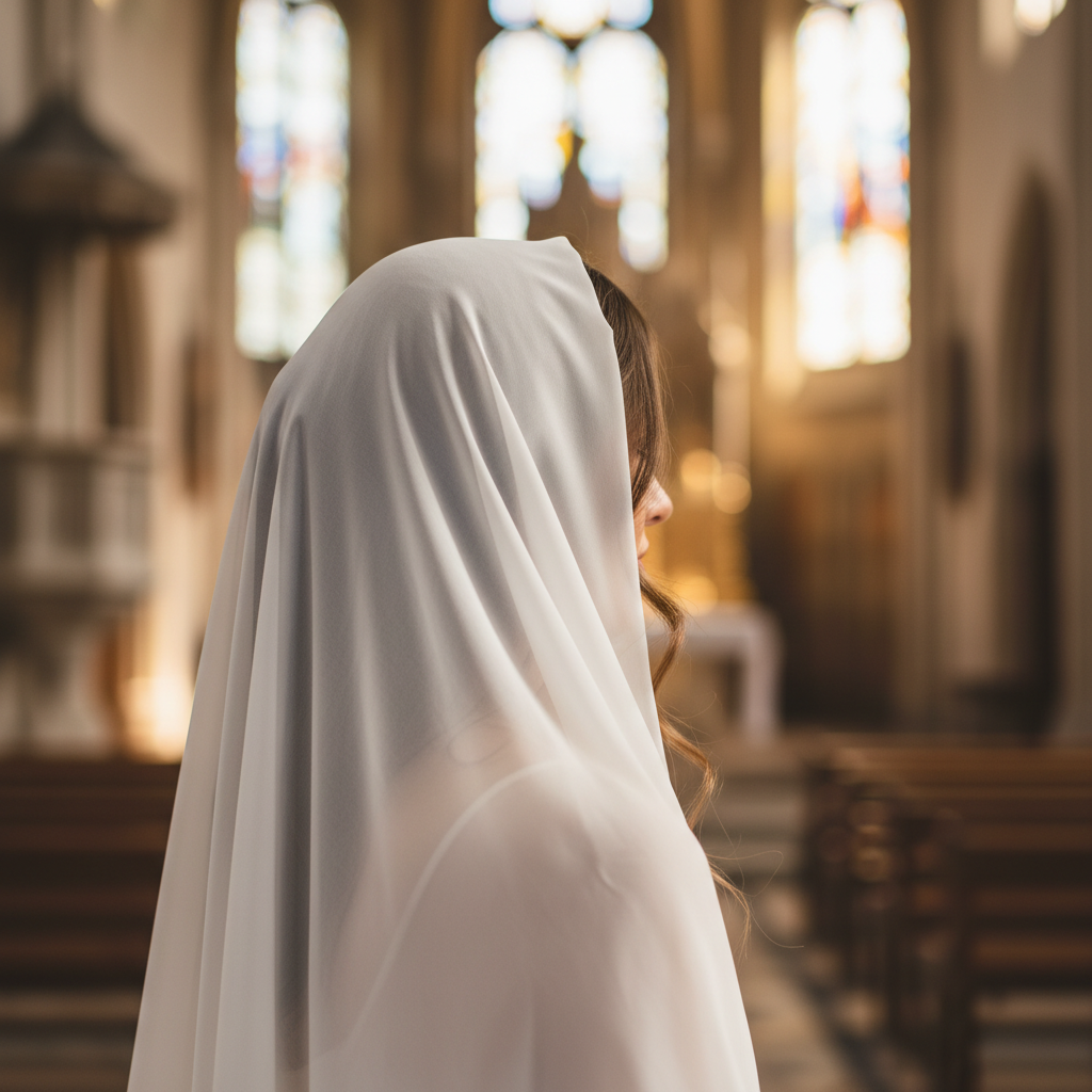 Traditional Christian Veil - White Draped Prayer Head Covering